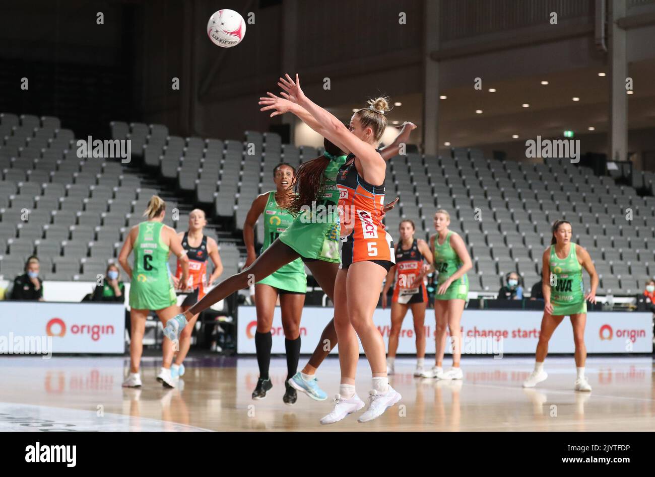 Jamie-Lee Price of the Giants in action during the Super Netball Round ...