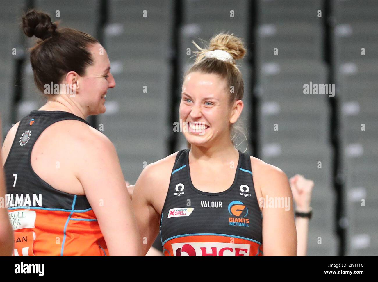 Jamie-Lee Price of the Giants celebrates during the Super Netball Round ...