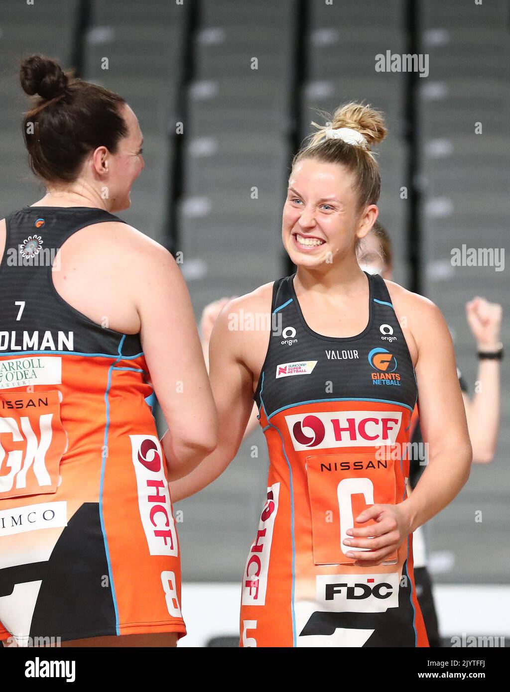Jamie-Lee Price of the Giants celebrates during the Super Netball Round ...