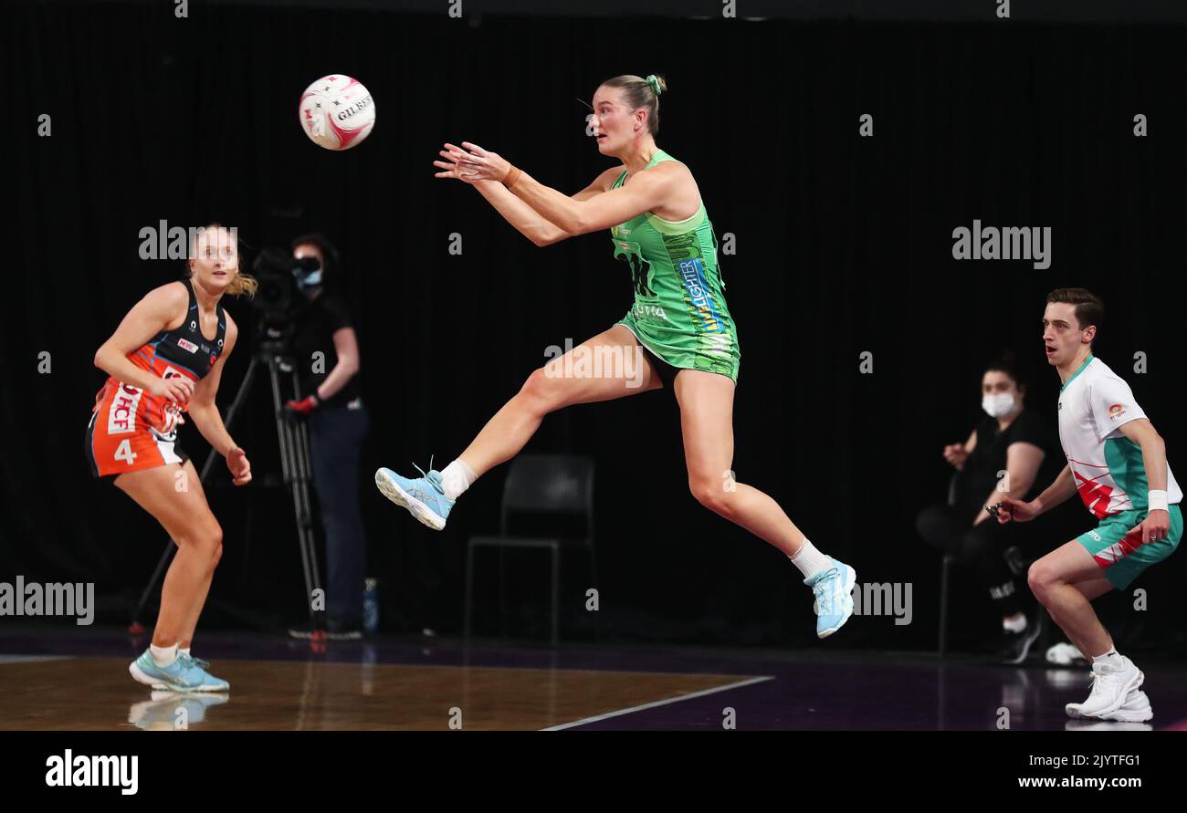 Courtney Bruce of the Fever in action during the Super Netball Round 14 ...