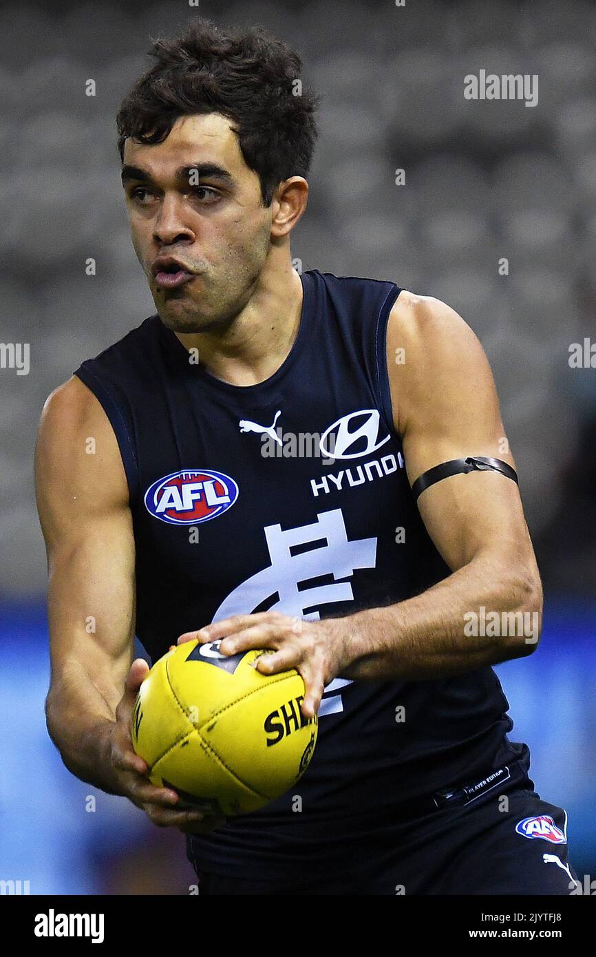 Jack Martin of Carlton Blues in action during the AFL Round 21 match ...