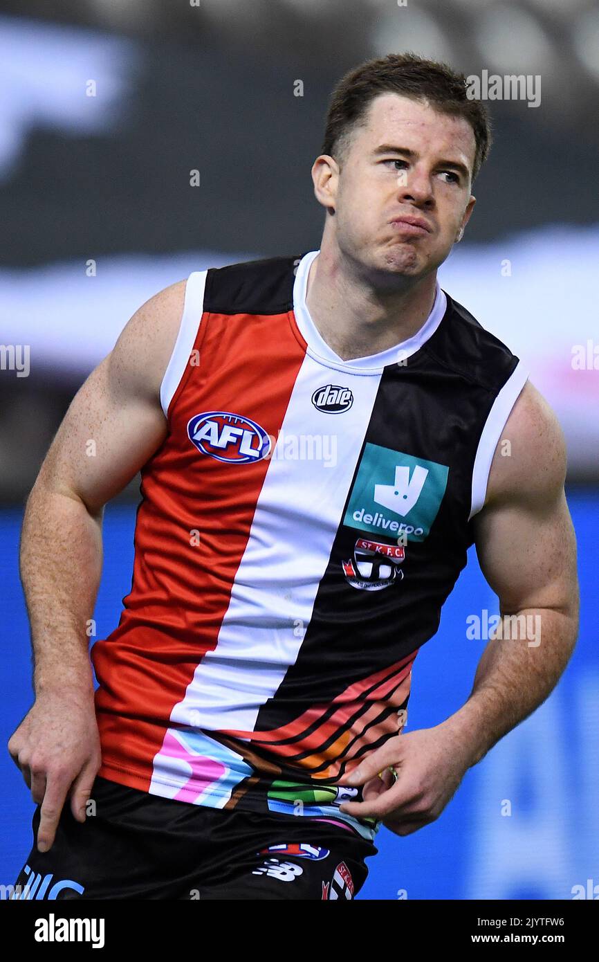 Jack Higgins of St Kilda reacts after kicking a goal during the AFL ...