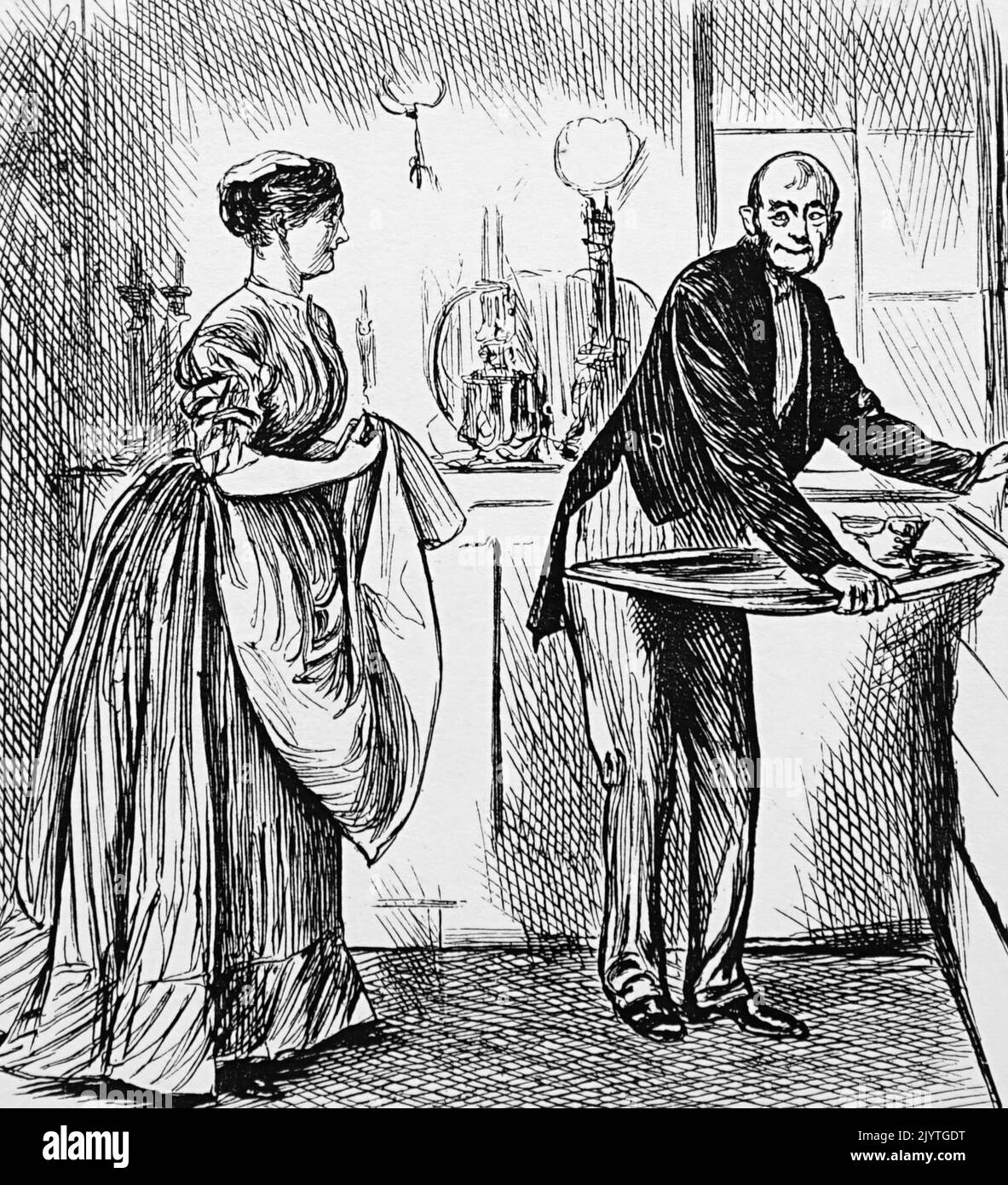 Cartoon depicting a cook and butler by George du Maurier (1834-1896) a ...