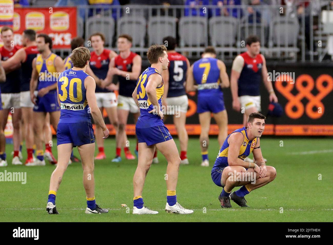 Elliot Yeo of the Eagles reacts after being defeated during the Round ...