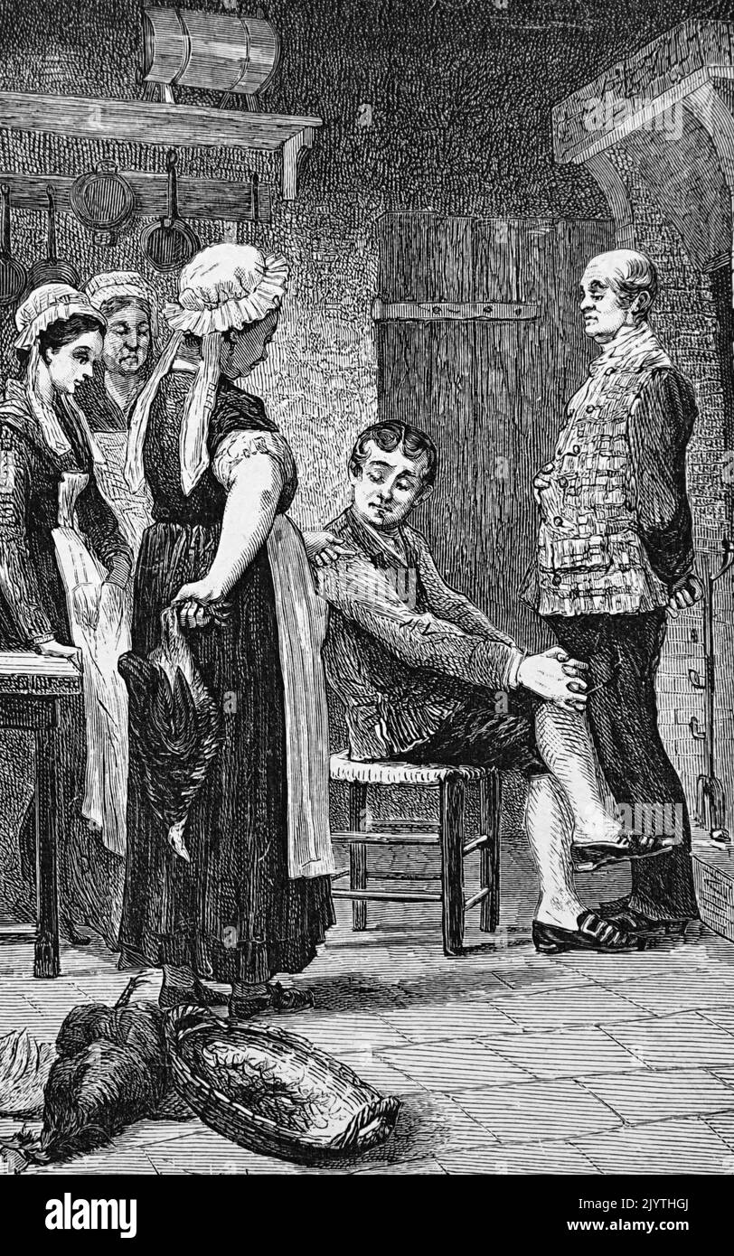 Illustration depicting a Farm Kitchen. Dated 19th Century Stock Photo ...