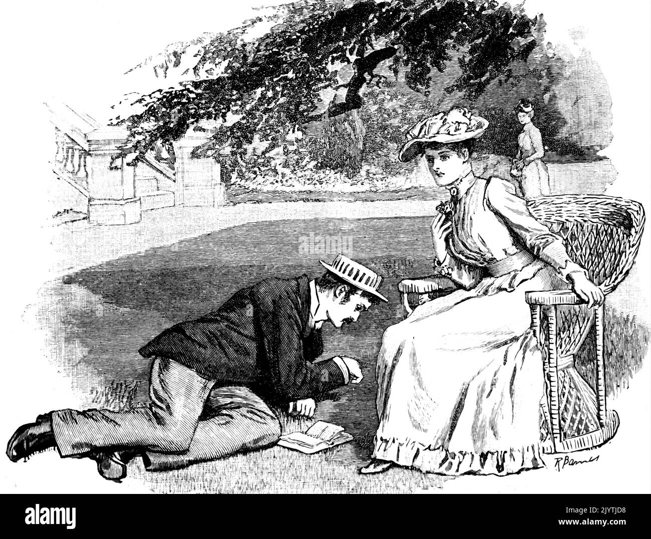 Illustration depicting a couple courting. Dated 19th Century Stock ...