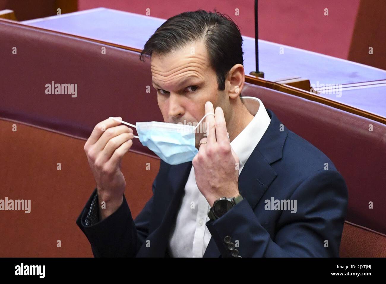 Nationals Senator Matt Canavan reacts during debate in the Senate ...