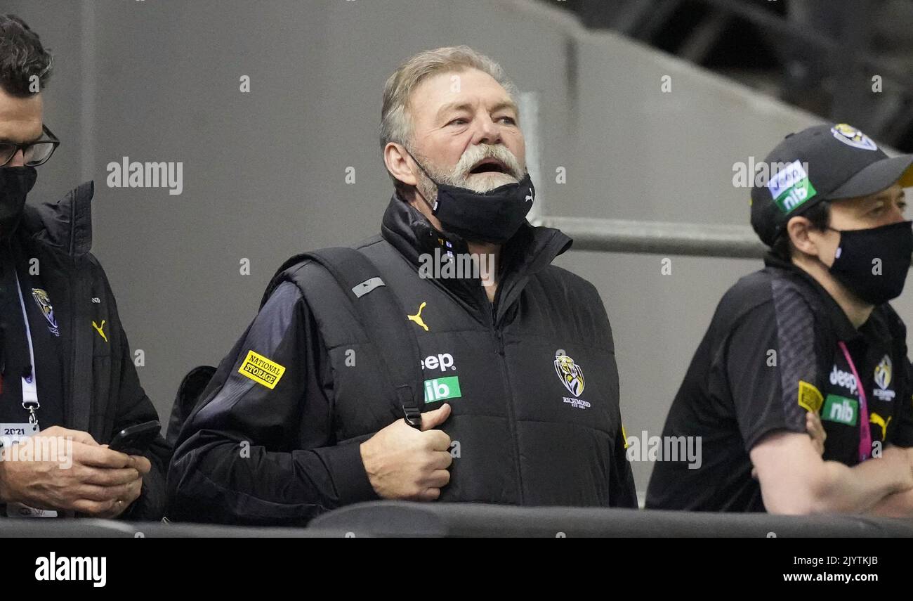 Richmond Tigers Football Manager Neil Balme looks on during the Round ...