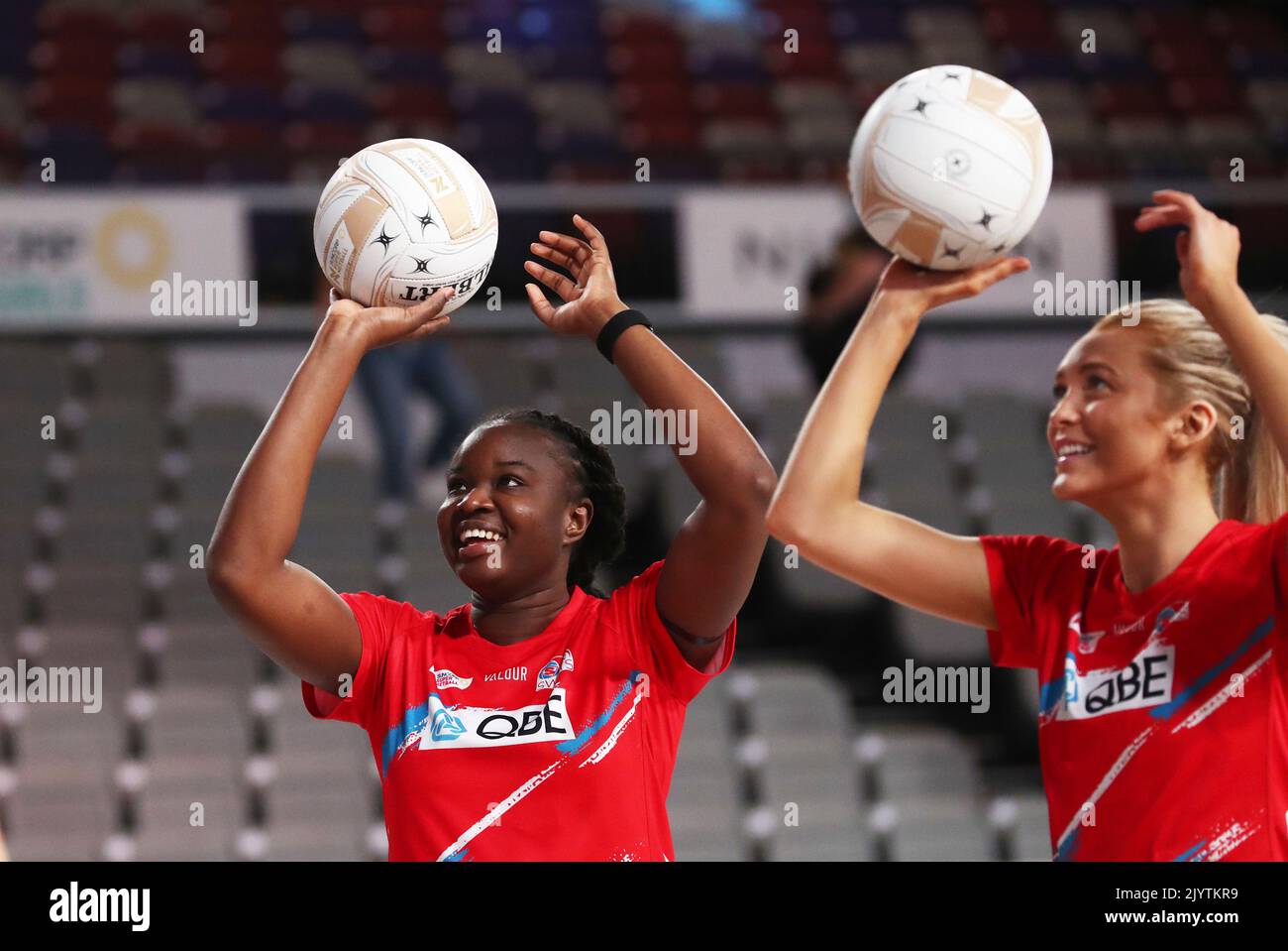 Sam Wallace of the Swifts warms up during the Super Netball Semi-Final ...