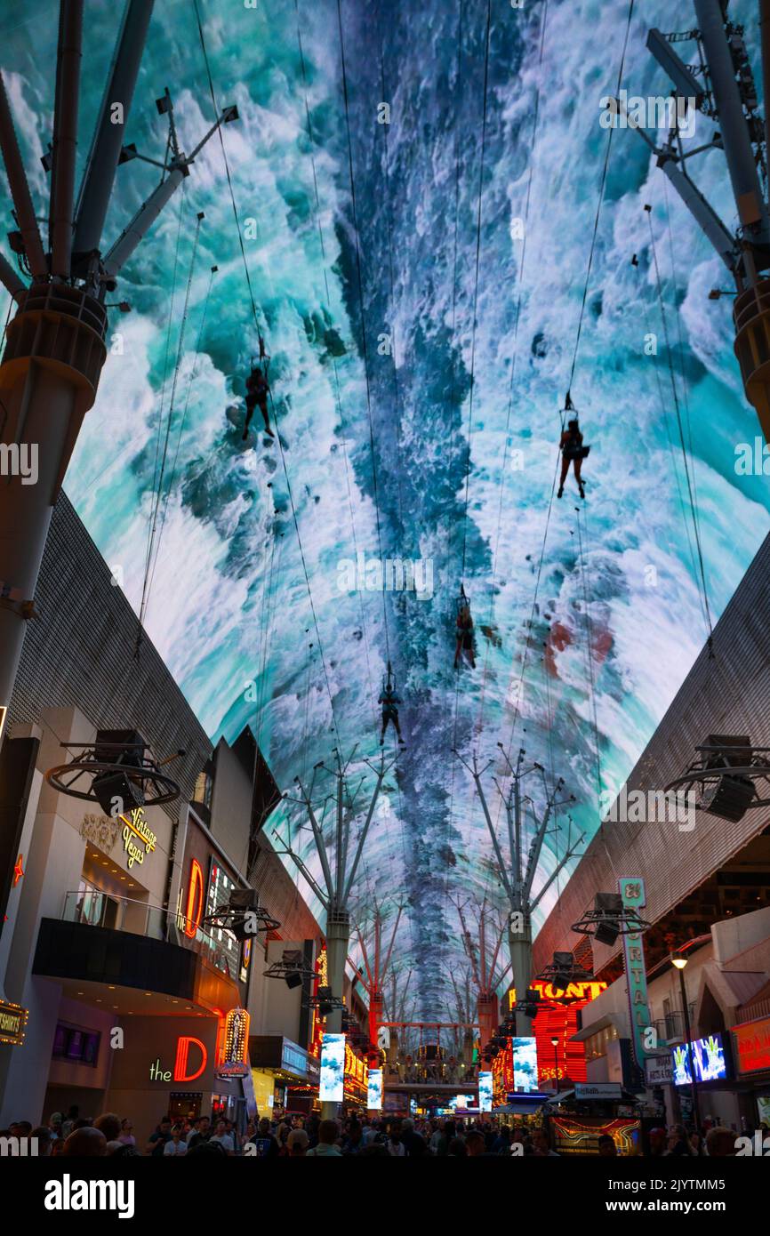 A roof of LED monitors over Fremont Street in Las Vegas showing ...