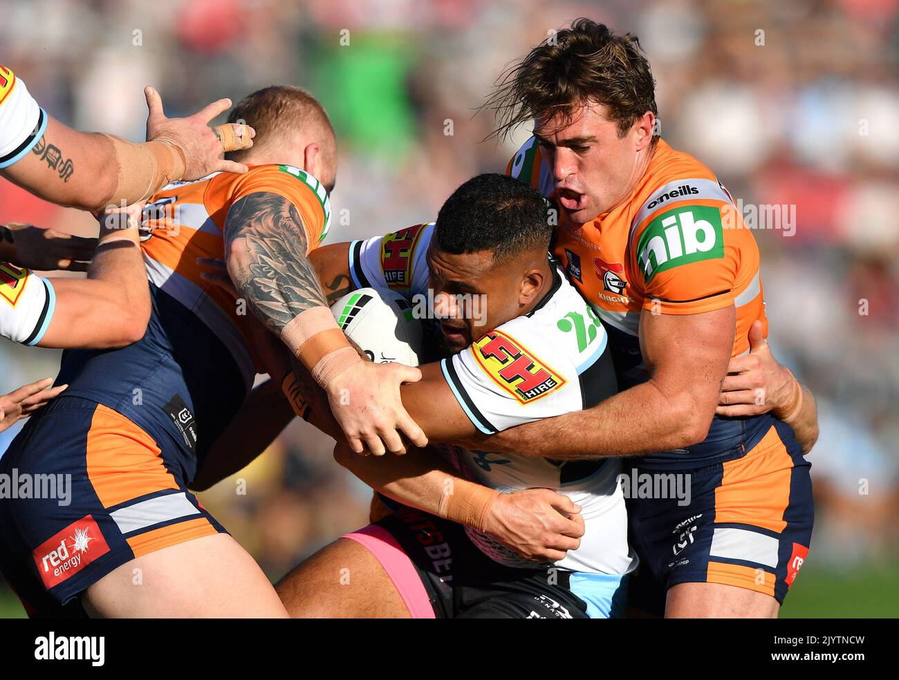 Sione Katoa (centre) of the Sharks in action during the NRL Round 22 ...