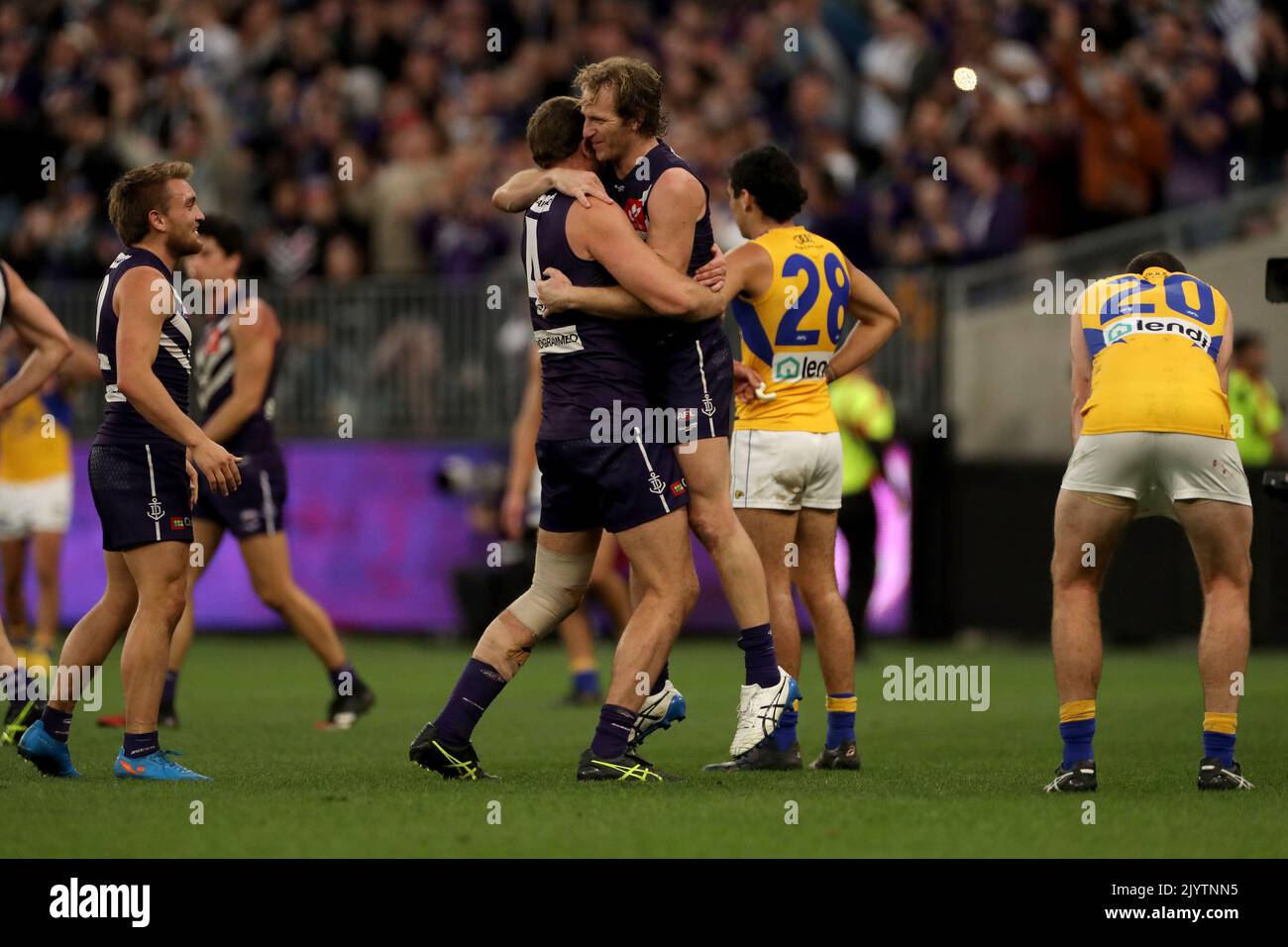 David Mundy and Sean Darcy of the Dockers celebrate after winning the ...