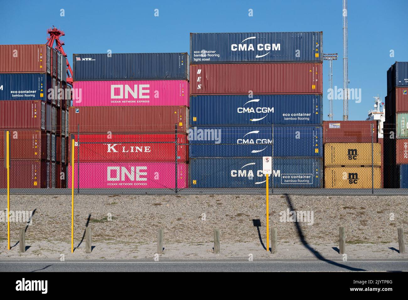 Shipping containers are seen at Fremantle harbour, 20km south of Perth ...