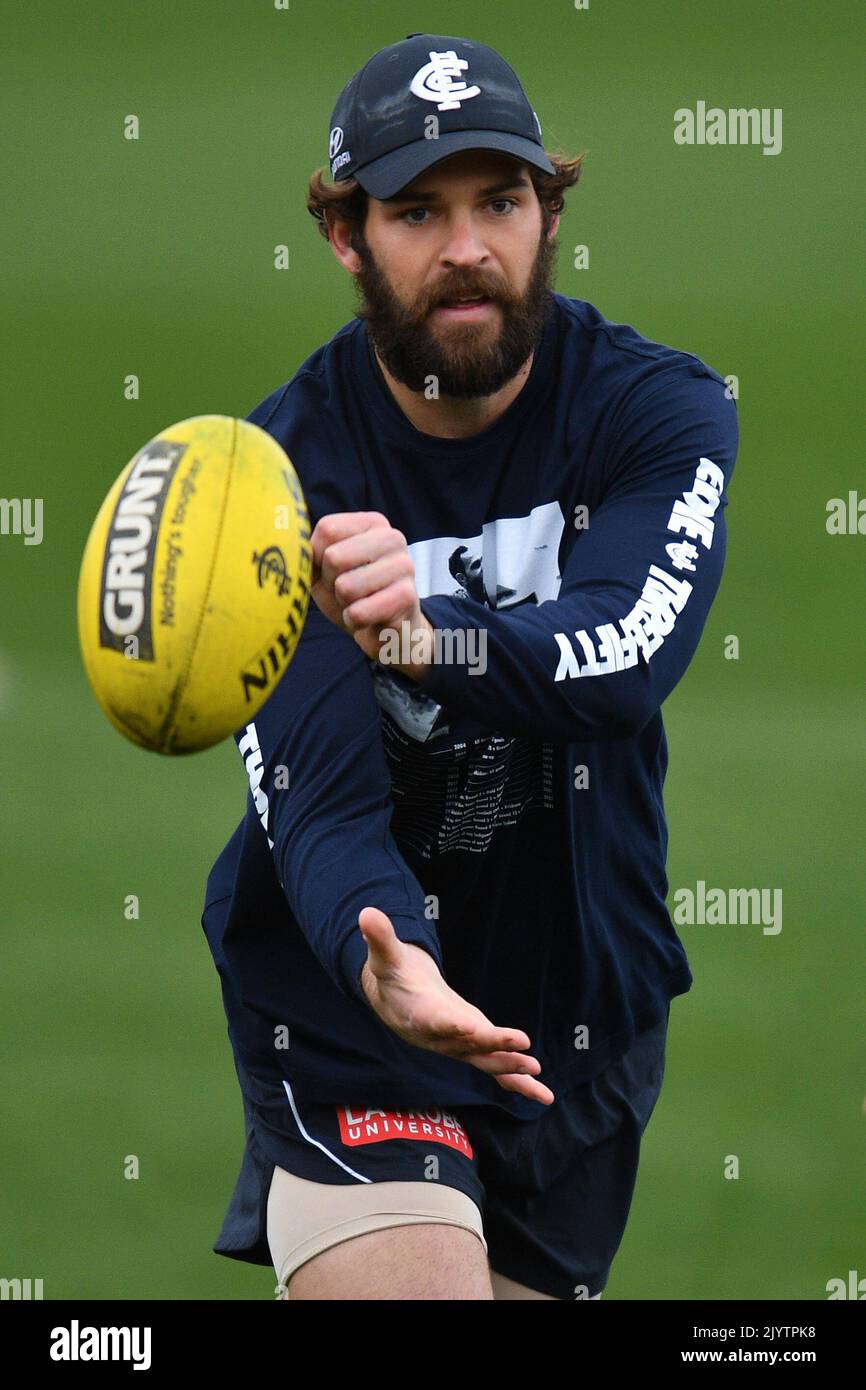 Levi Casboult of the Carlton Blues is seen during a training session at ...