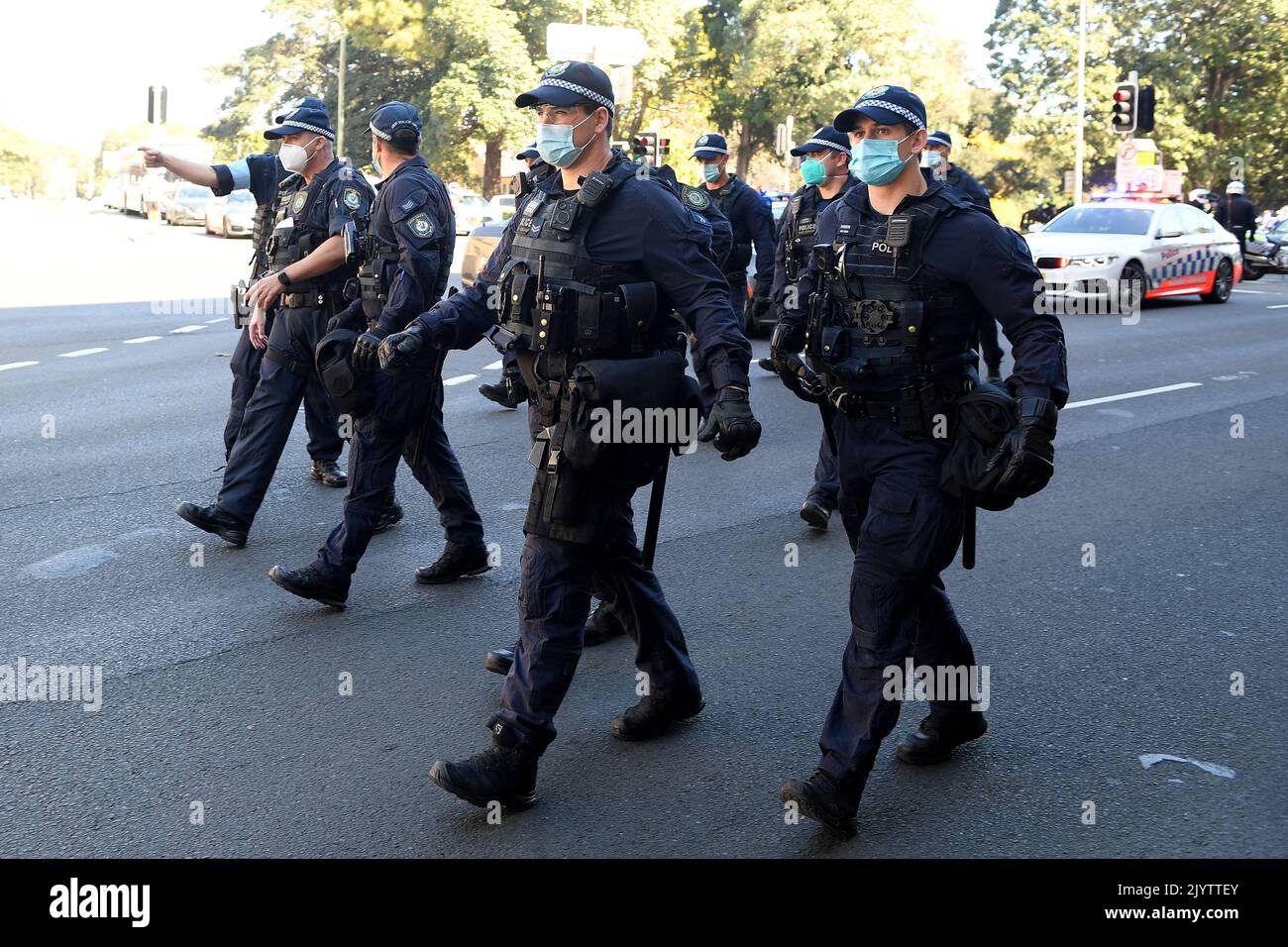 NSW Police and Public Order and Riot Squad officers are seen during an ...