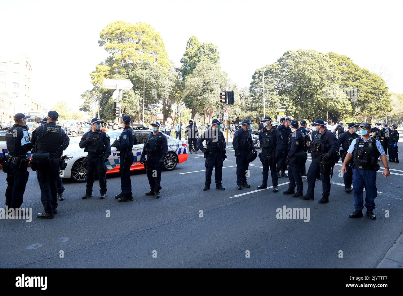 NSW Police and Public Order and Riot Squad officers are seen during an ...