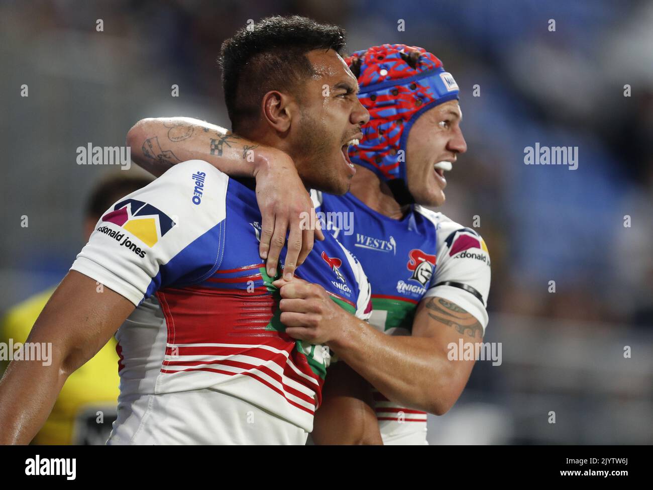Hymel Hunt Newcastle Knights celebrates scoring a try Canterbury ...