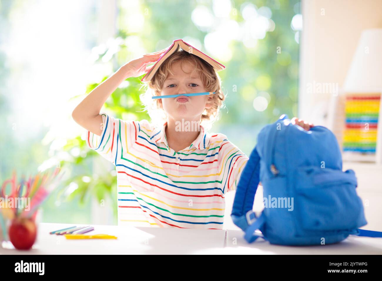 Kids go back to school. Children study and learn for preschool. Little ...