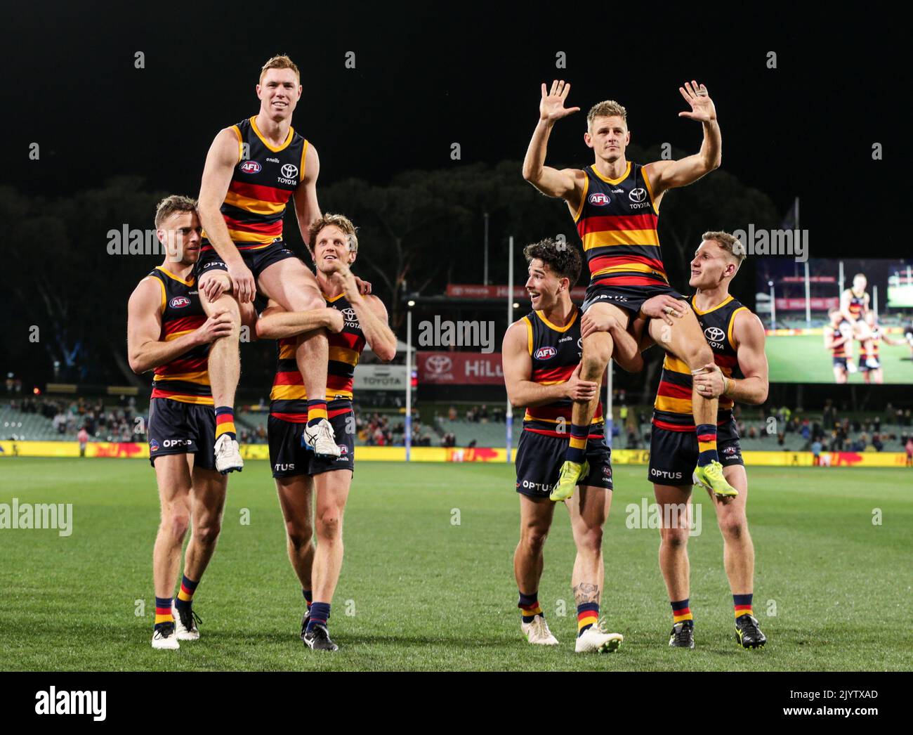 Tom Lynch and David Mackay of the Crows being chaired off after their ...