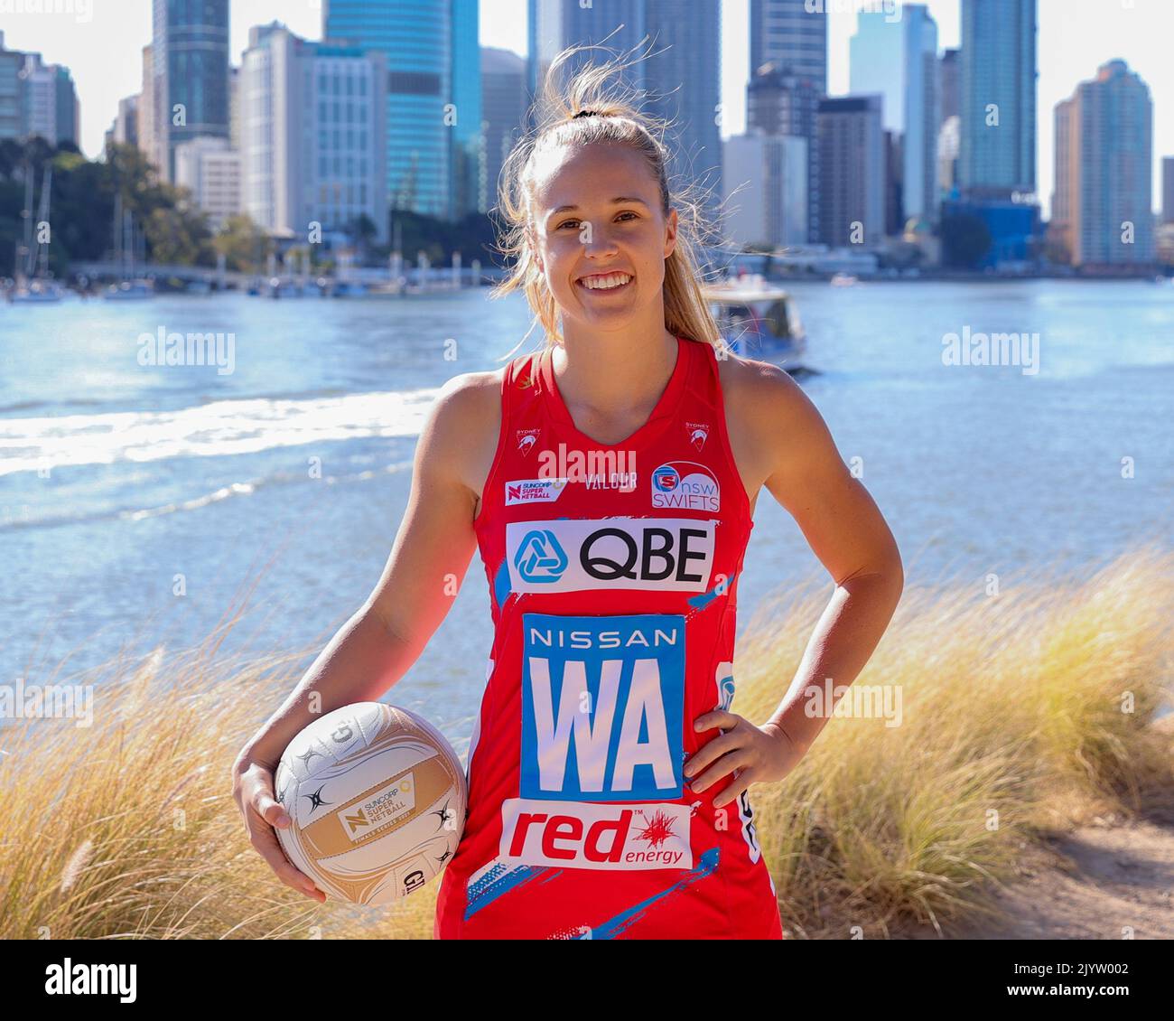 Paige Hadley of the NSW Swifts poses during the Super Netball captains ...