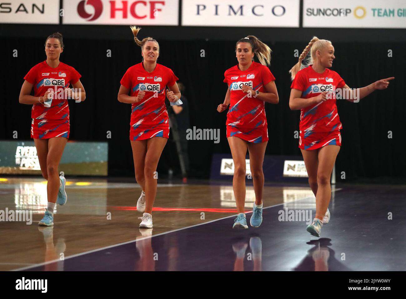 The Swifts warm up during the Super Netball Grand Final match between ...