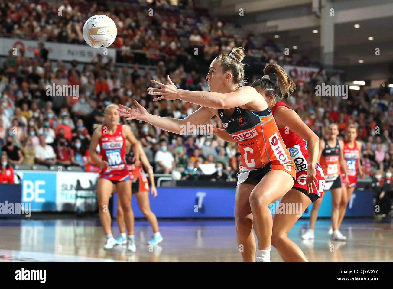 Jamie-Lee Price of the Giants catches the ball during the Super Netball ...