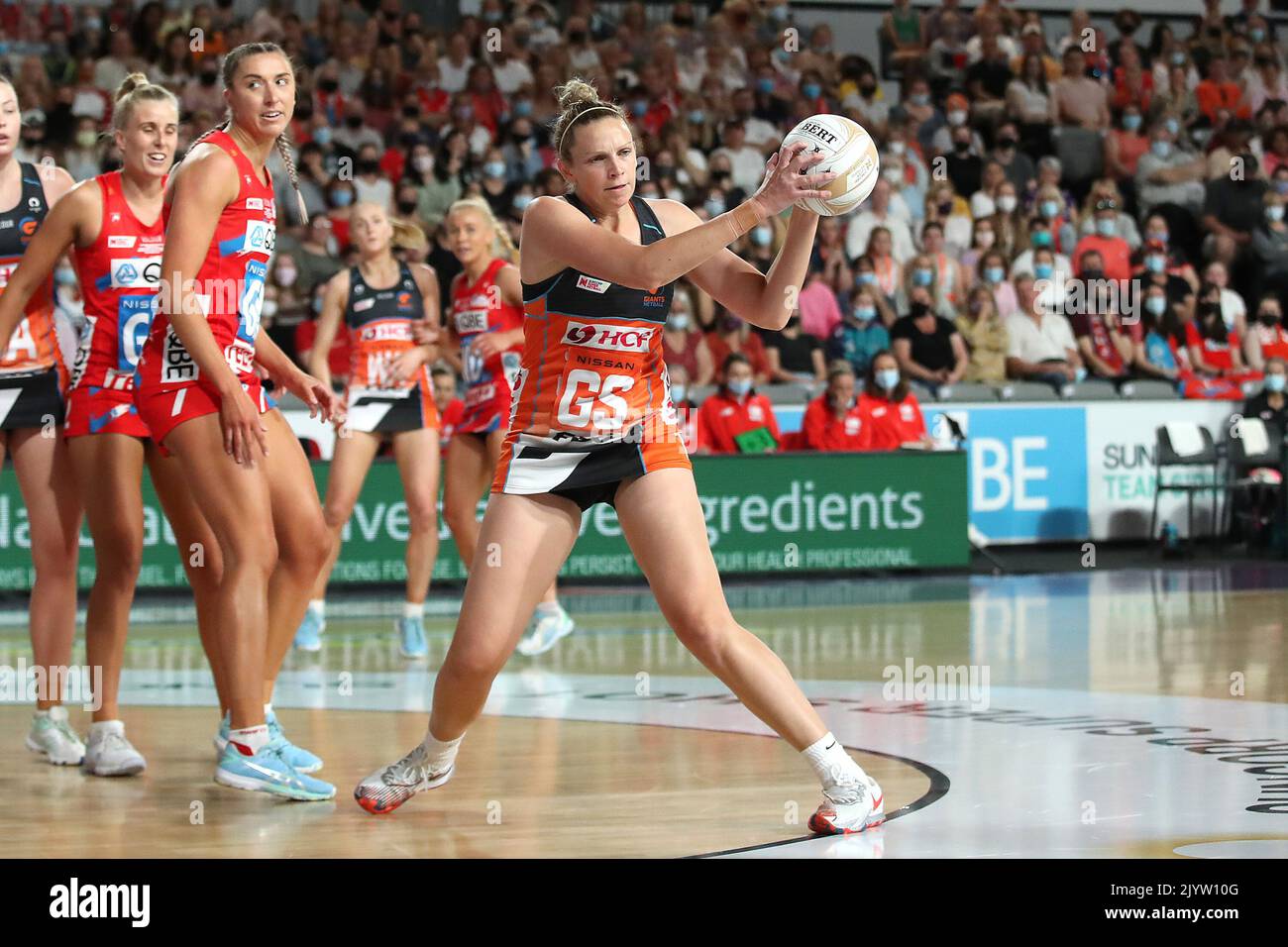 Jo Harten of the Giants catches the ball during the Super Netball Grand ...