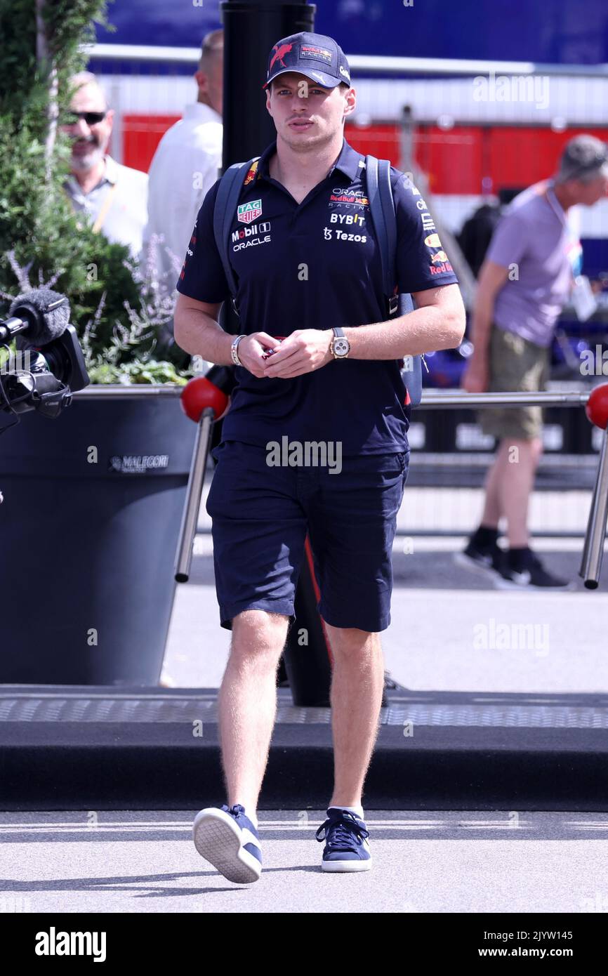 Max Verstappen of Red Bull Racing in the paddock during previews ahead ...