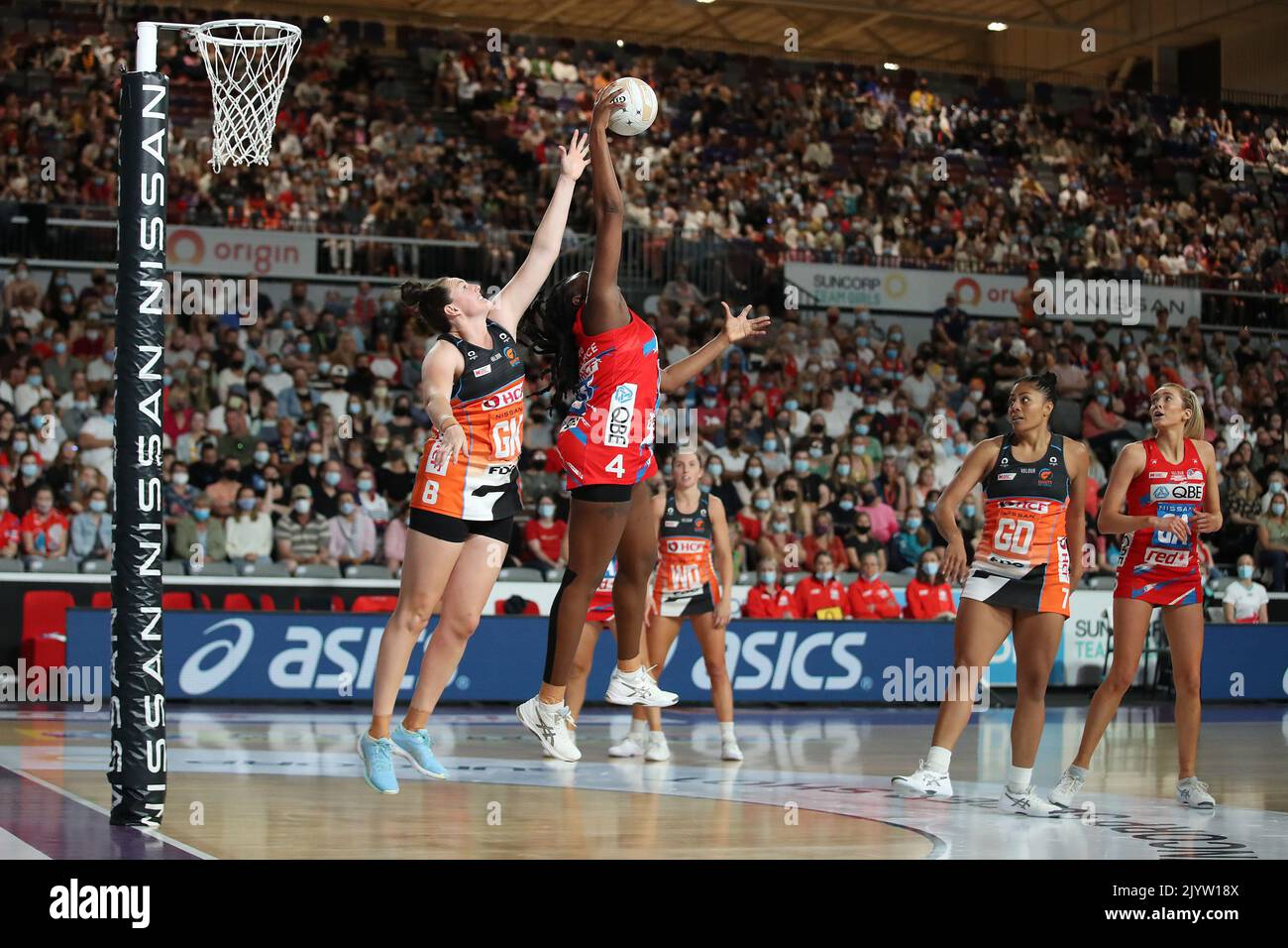 Sam Wallace of the Swifts catches the ball during the Super Netball ...