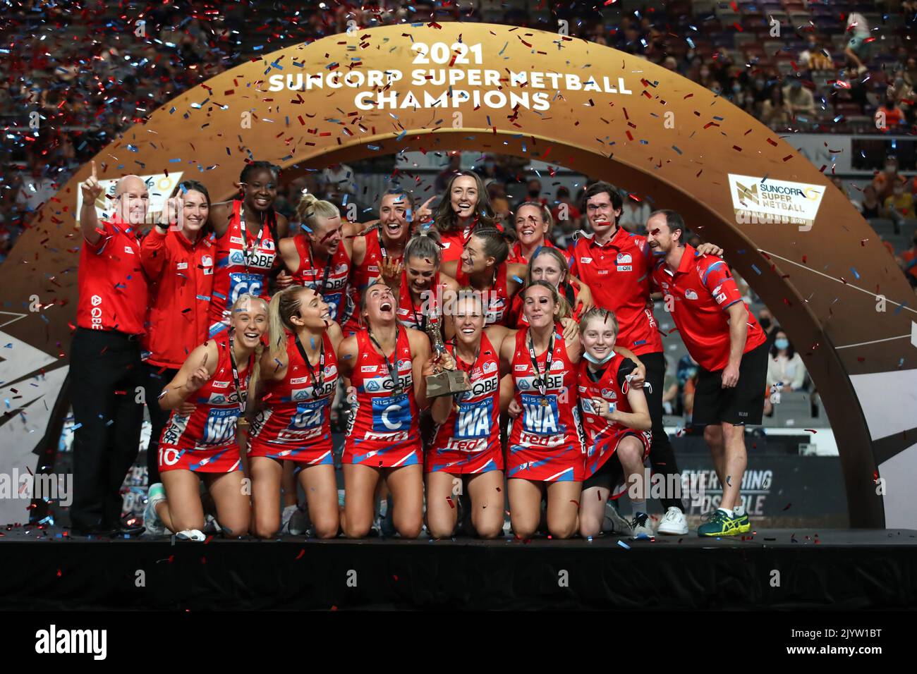 Swifts players celebrate after winning the Super Netball Grand Final ...