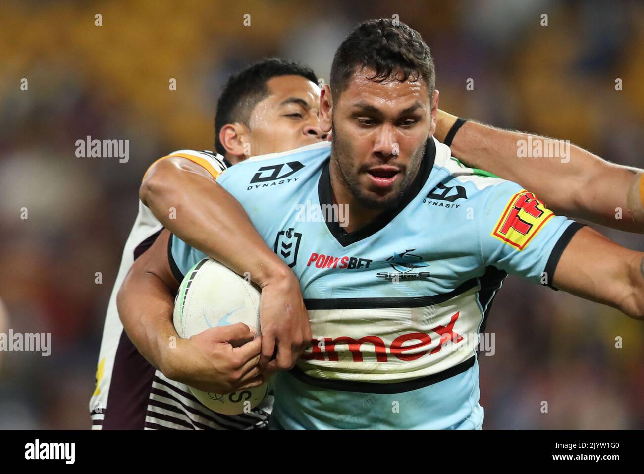 Sharks Jesse Ramien is tackled during the NRL Round 24 match between ...