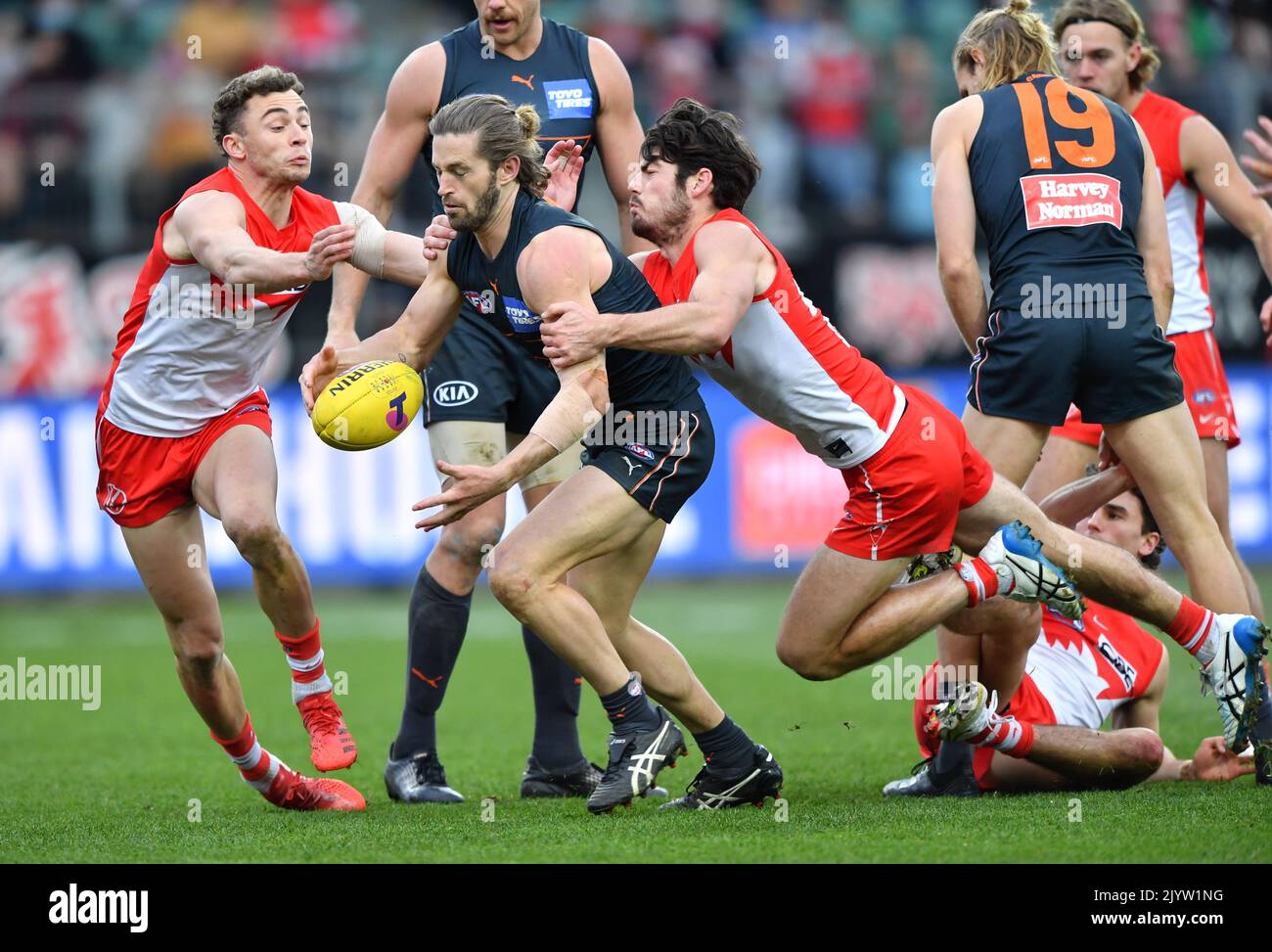 Callan Ward (centre) of the Giants in action during the AFL Elimination ...