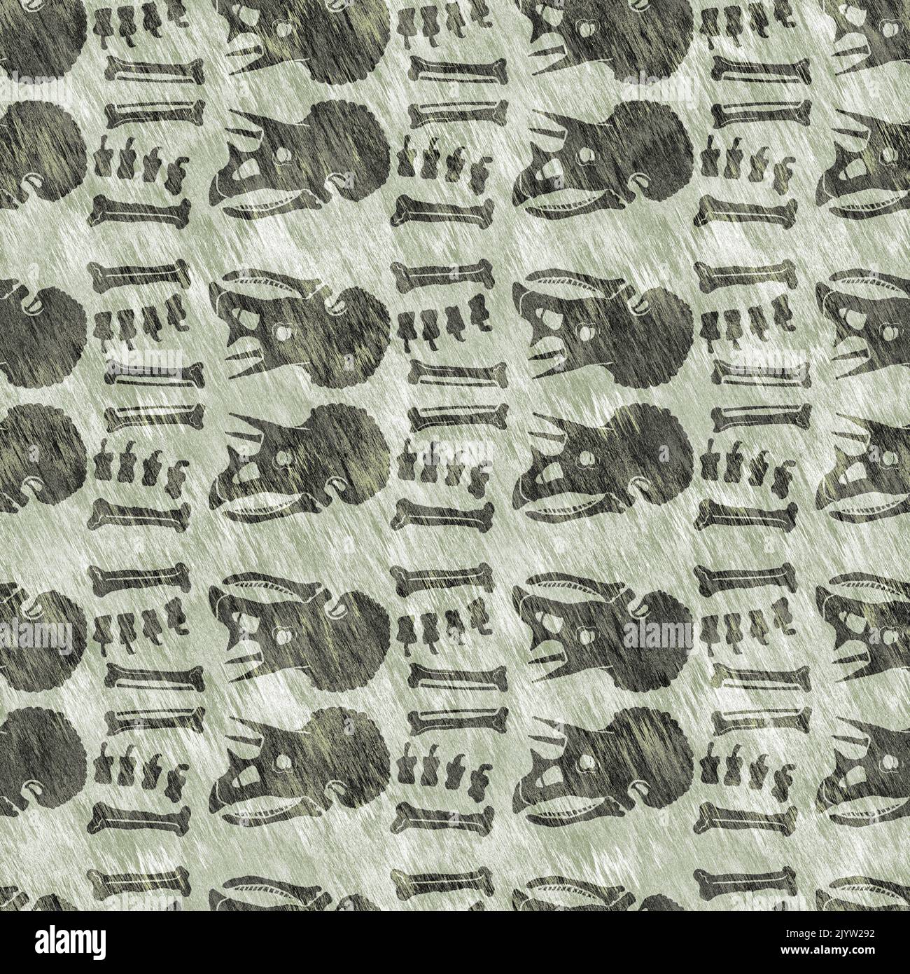 Hand drawn triceratops fossil bones dinosaur seamless pattern. Gender ...