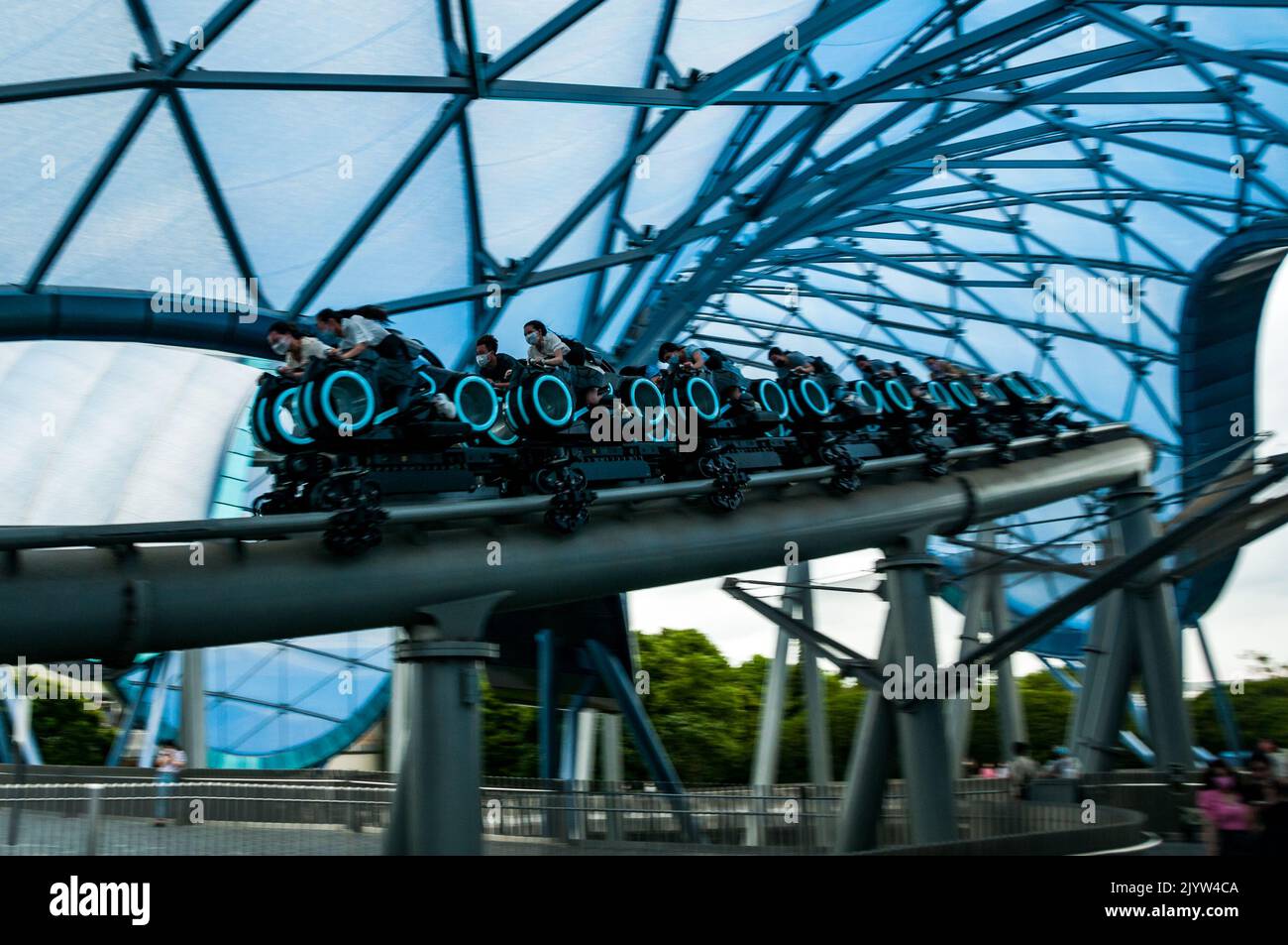 The Tron Lightcycle Power Run ride at the Shanghai Disneyland in Pudong ...