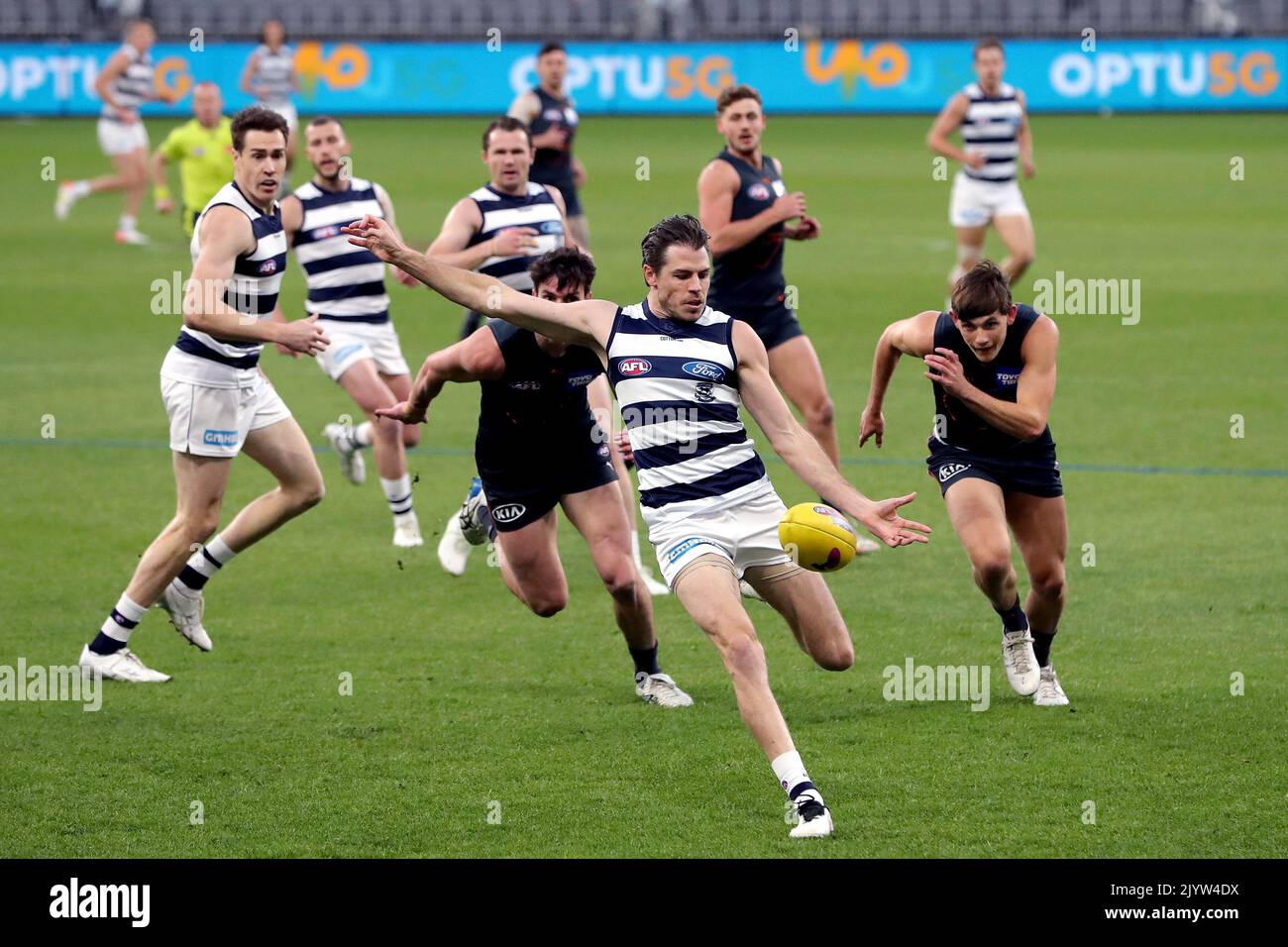 Isaac Smith of the Cats kicks the ball during the second Semi-Final AFL ...
