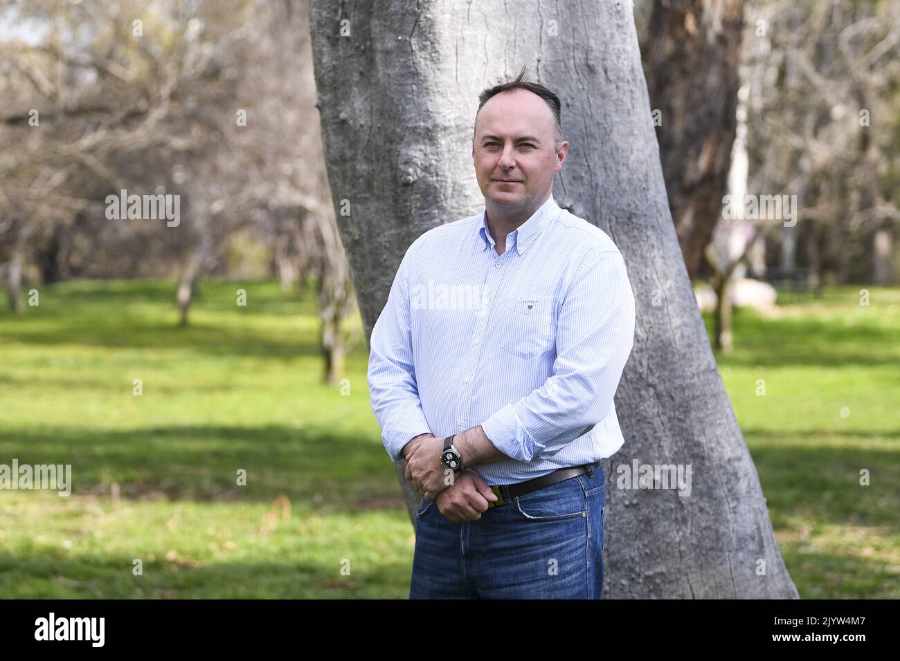 Citadel Group CEO Mark McConnell poses for photographs in Canberra, Friday, September 3, 2021 ...