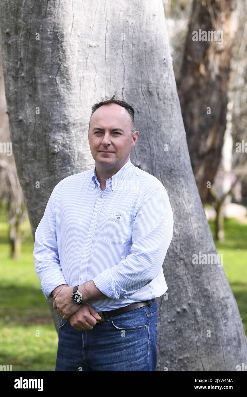 Citadel Group CEO Mark McConnell poses for photographs in Canberra, Friday, September 3, 2021 ...