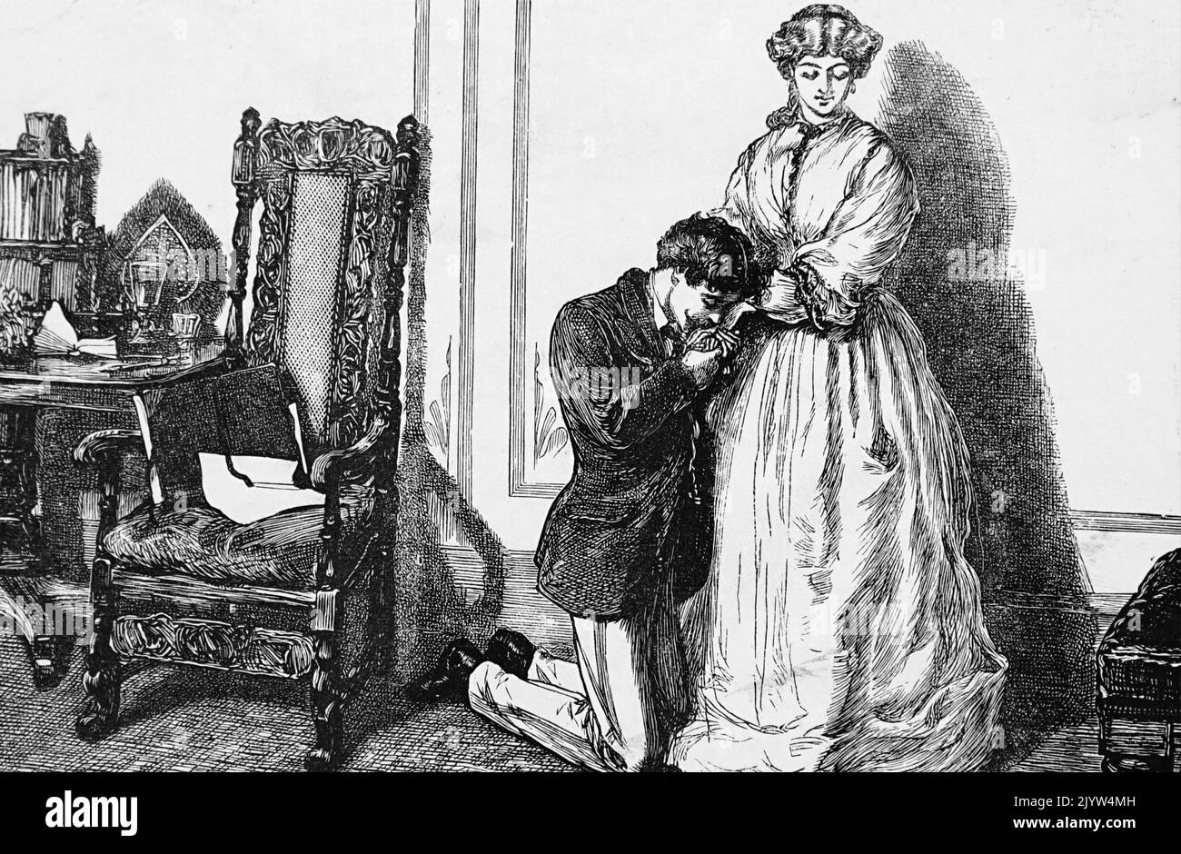 Illustration depicting the acceptation of a proposal for marriage ...