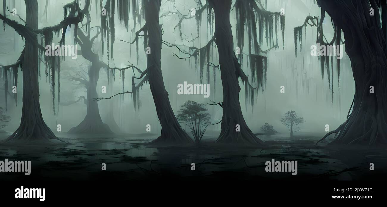 Scary mystical forest.Creepy trees halloween concept, magical forest ...