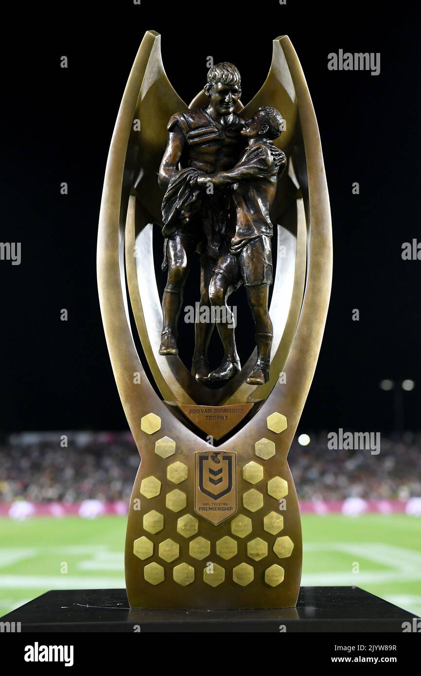 The 2021 NRL Premiership Trophy is seen during the NRL Qualifying Final ...