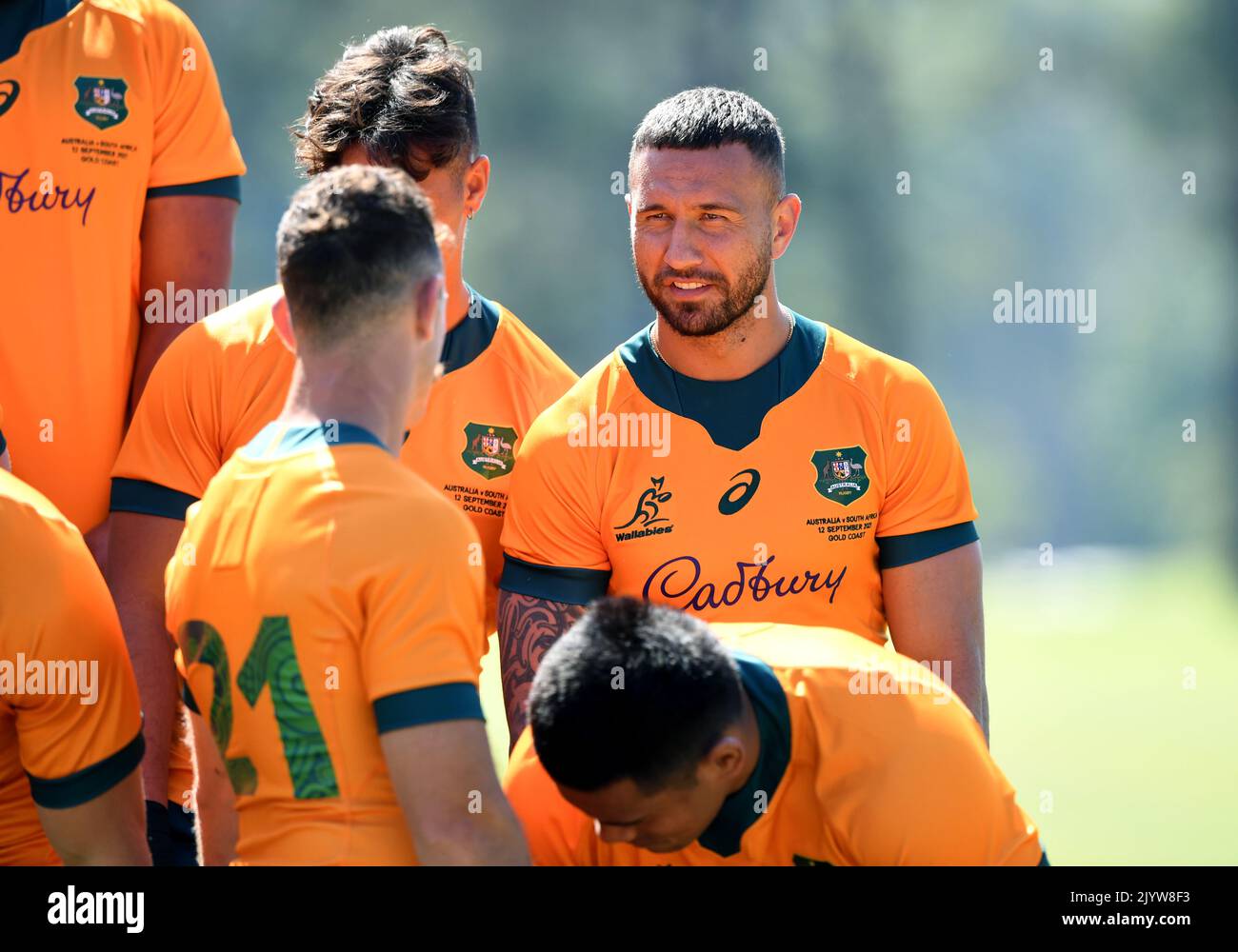 Quade Cooper (right) is seen with team mates during the Australian ...