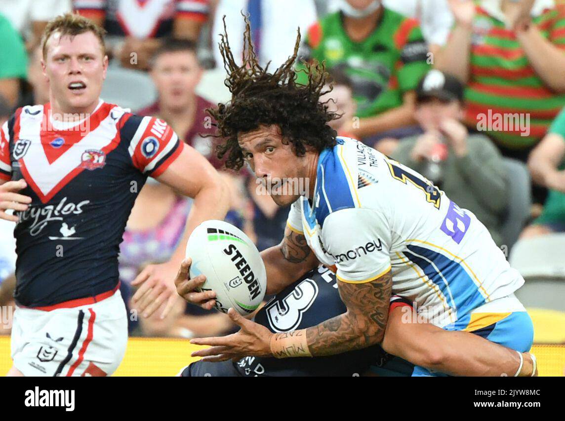 Titans Kevin Proctor is tackled during the NRL Elimination Final match ...