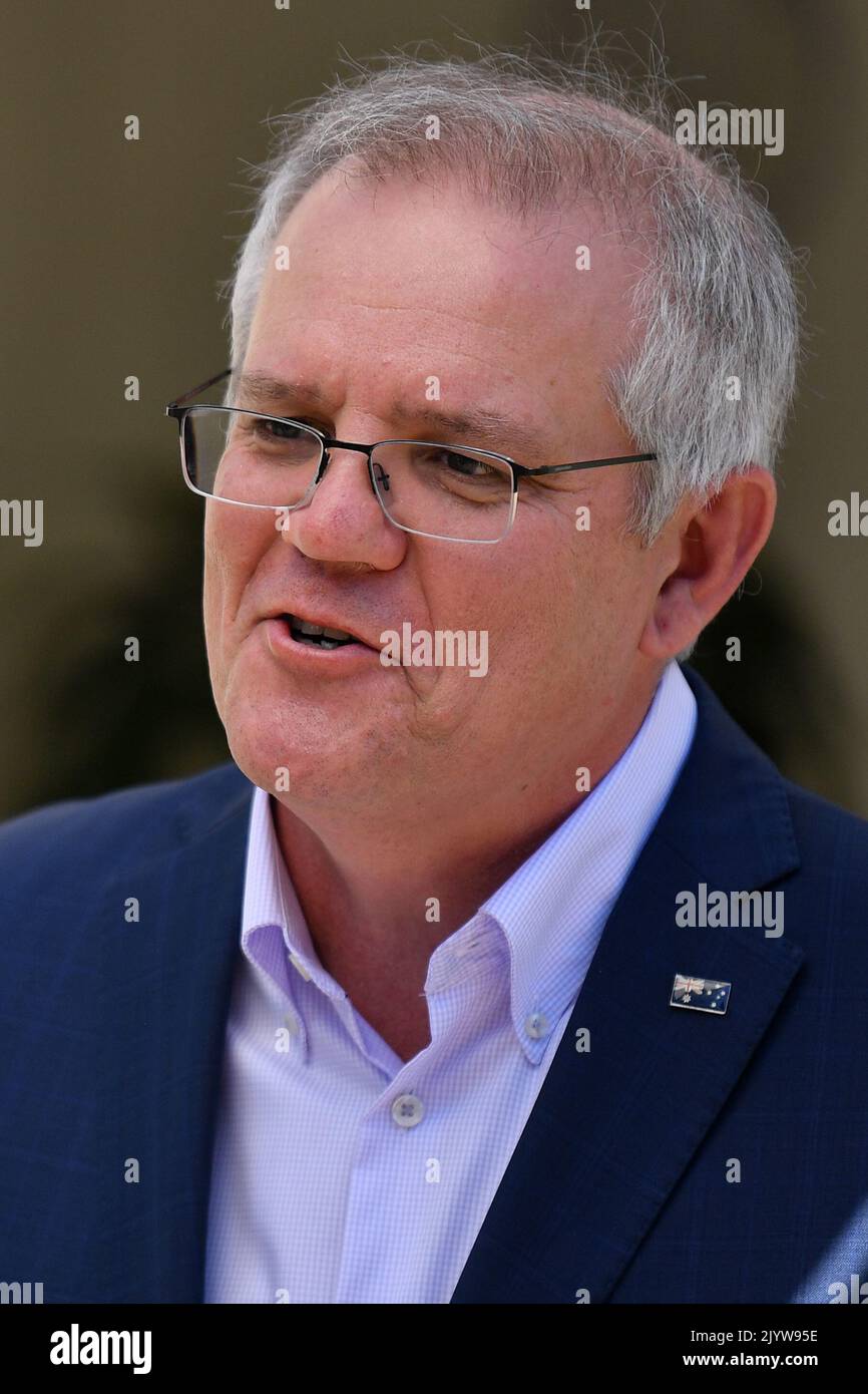 Australian Prime Minister Scott Morrison speaks to the media during a ...