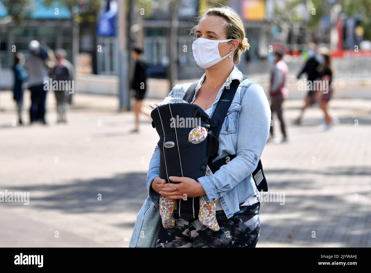 Mother Eleanor Hillard and her seven-week old child Maeve outside Qudos ...