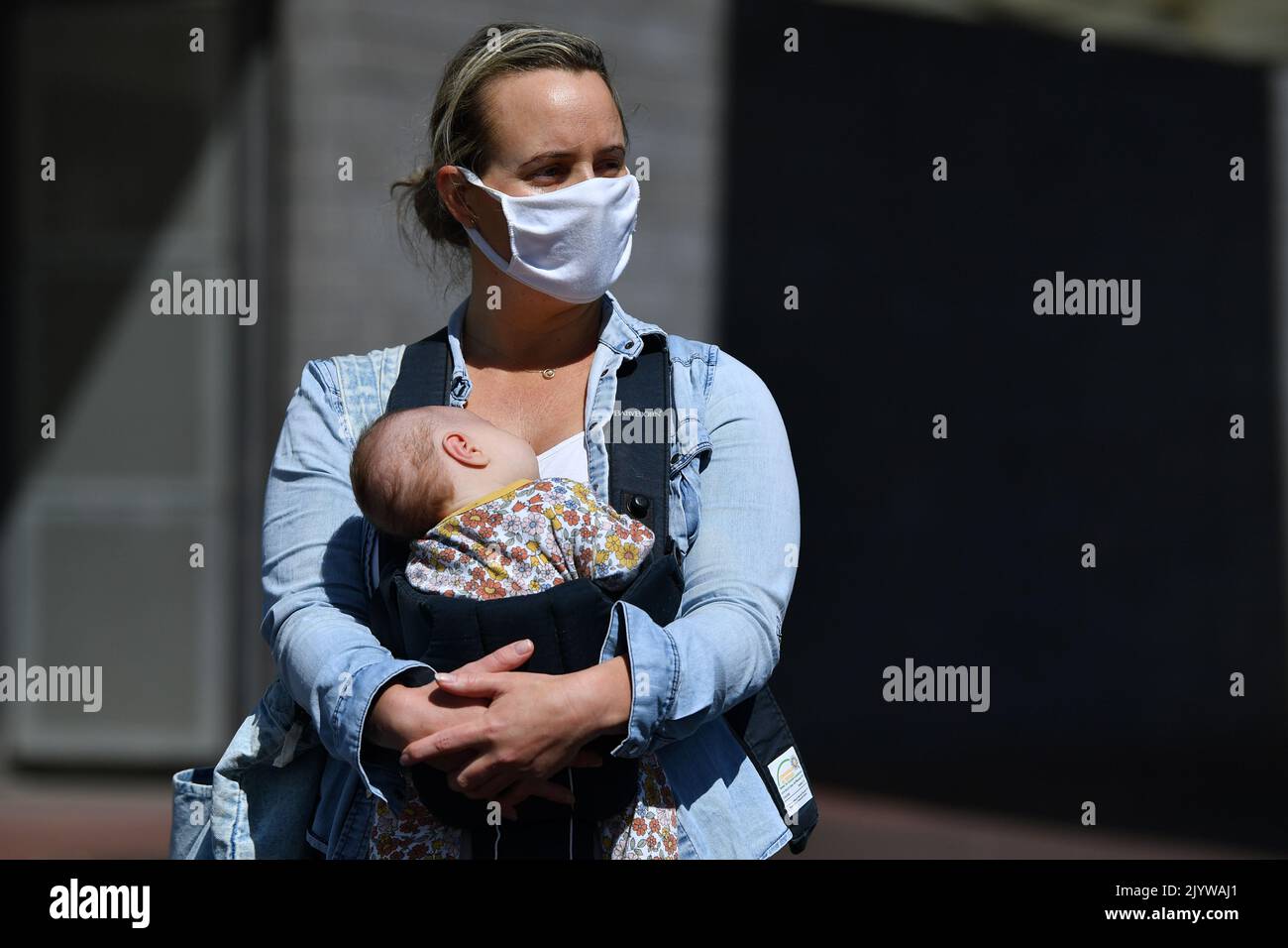 Mother Eleanor Hillard and her seven-week old child Maeve outside Qudos ...