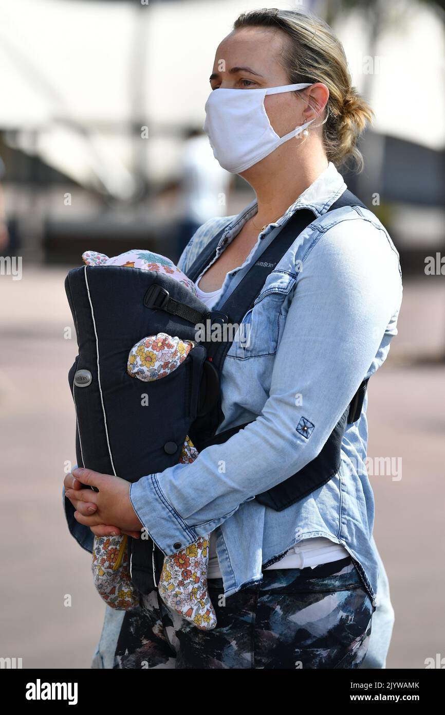 Mother Eleanor Hillard and her seven-week old child Maeve outside Qudos ...
