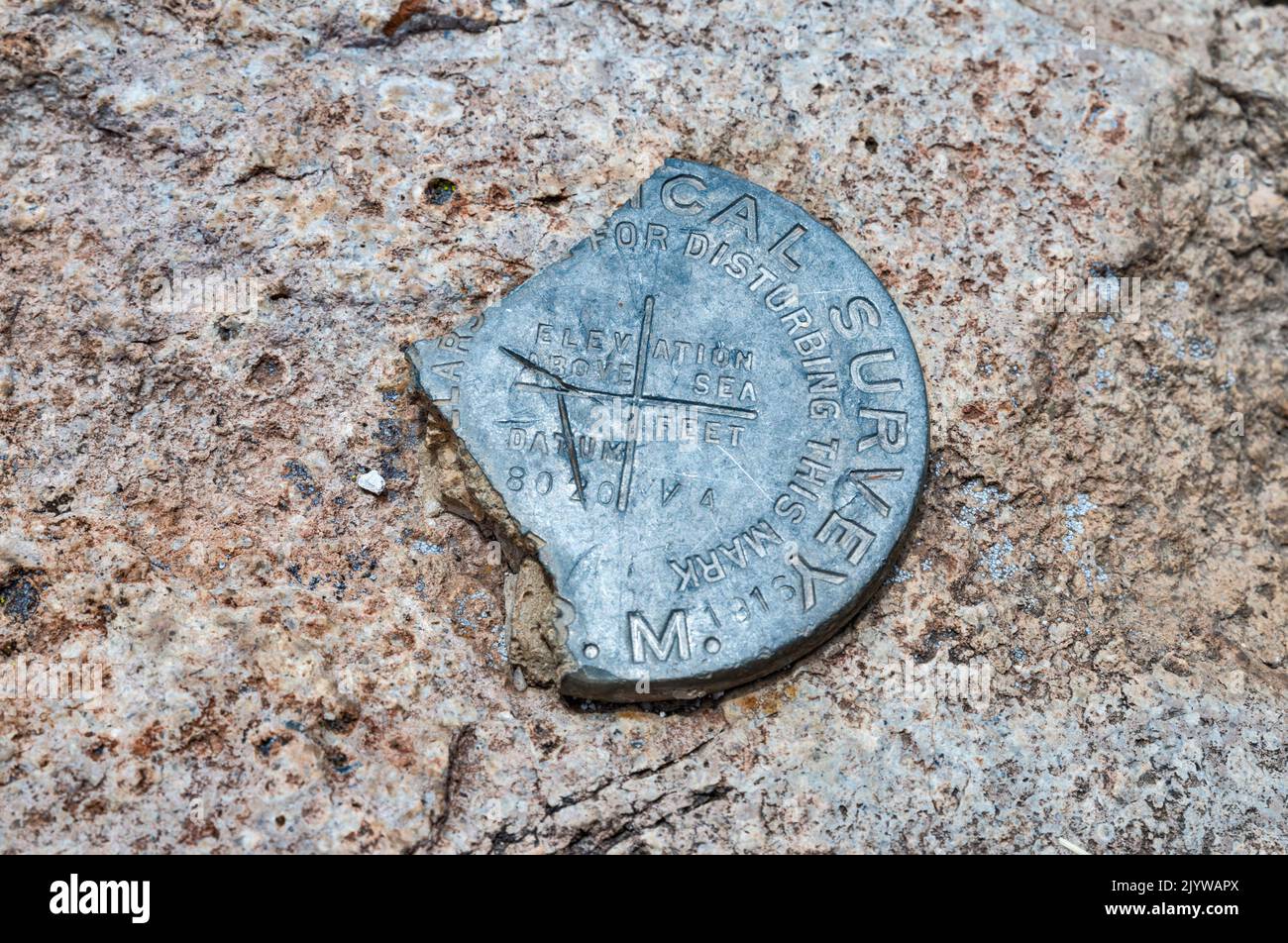 USGS elevation marker at lookout tower remains in Silver Peak massif ...