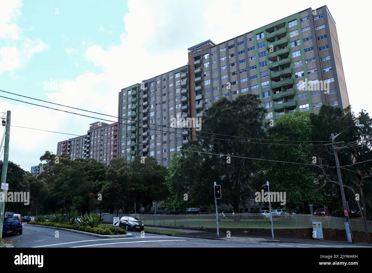 General view of the three social housing towers in the suburb of ...