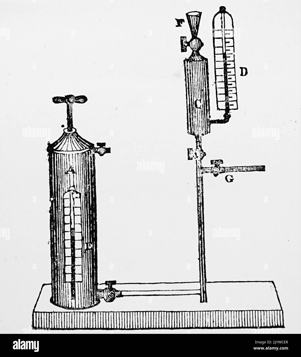 Illustration depicting S. Crosley's model pneumatic telegraph. The ...