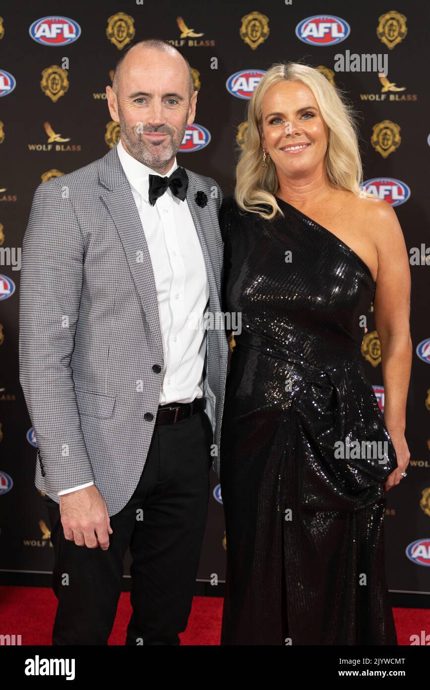 Fremantle Dockers CEO Simon Garlick and his Wife, Lucinda, pose for a photo at the 2021 Brownlow ...